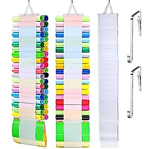 Vinyl Roll Holder with 42 Compartments, Vinyl Organizer Storage Rack Wall Mount Vinyl Holder Bag for Craft Room/Wrapping Paper/Door/Closet(White)