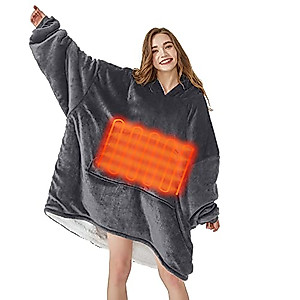 Homemate Heated Wearable Blanket Hoodie, with Battery Pack 7.4V, Oversized Blanket Hoodie for Women Men, Warm Hoodie Blanket