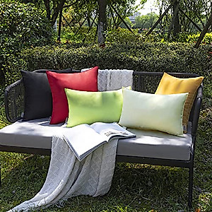EMEMA Outdoor Waterproof Throw Pillow Covers Water Resistant Garden Chair Decorative Solid Cushion Case for Garden Couch Pet Sofa Home Decoration 12x20 Inches 30x50 cm Yellow, Pack of 2