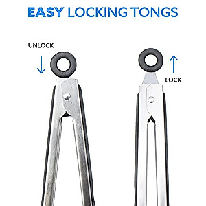 Kona Grill Tongs - Premium Tongs for Cooking, BBQ & Outdoor Grill - Stainless Steel Metal, Long, Heavy-Duty, and Ergonomic - Perfect for Grilling and Barbecue