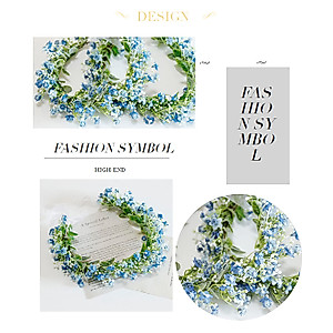 DDazzling Women Girs Flower Crown Bridal Eucalyptus Halo Wedding Floral Headband Photo Shoot (Gypsophila Paniculata Blue)