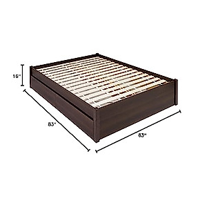 Prepac Select Queen 4-Post Raised Platform 4-Drawer Storage Bed, Modern Queen Storage Bed with Drawers 83" D x 63" W x 16" H, Espresso, EBSQ-1302-4K