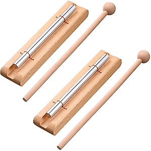 Yeshone 2 Set Hand Chimes for Classroom Meditation Chimes Bells Classroom Management Tools Chimes Instrument with Mallet for Meditation Yoga Prayer Teacher School(Wood Color, Single Tone)