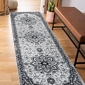 Rugshop Traditional Medallion High Traffic Living Room,Bedroom,Kitchen, Home Office Runner Rug 2' x 7' Gray