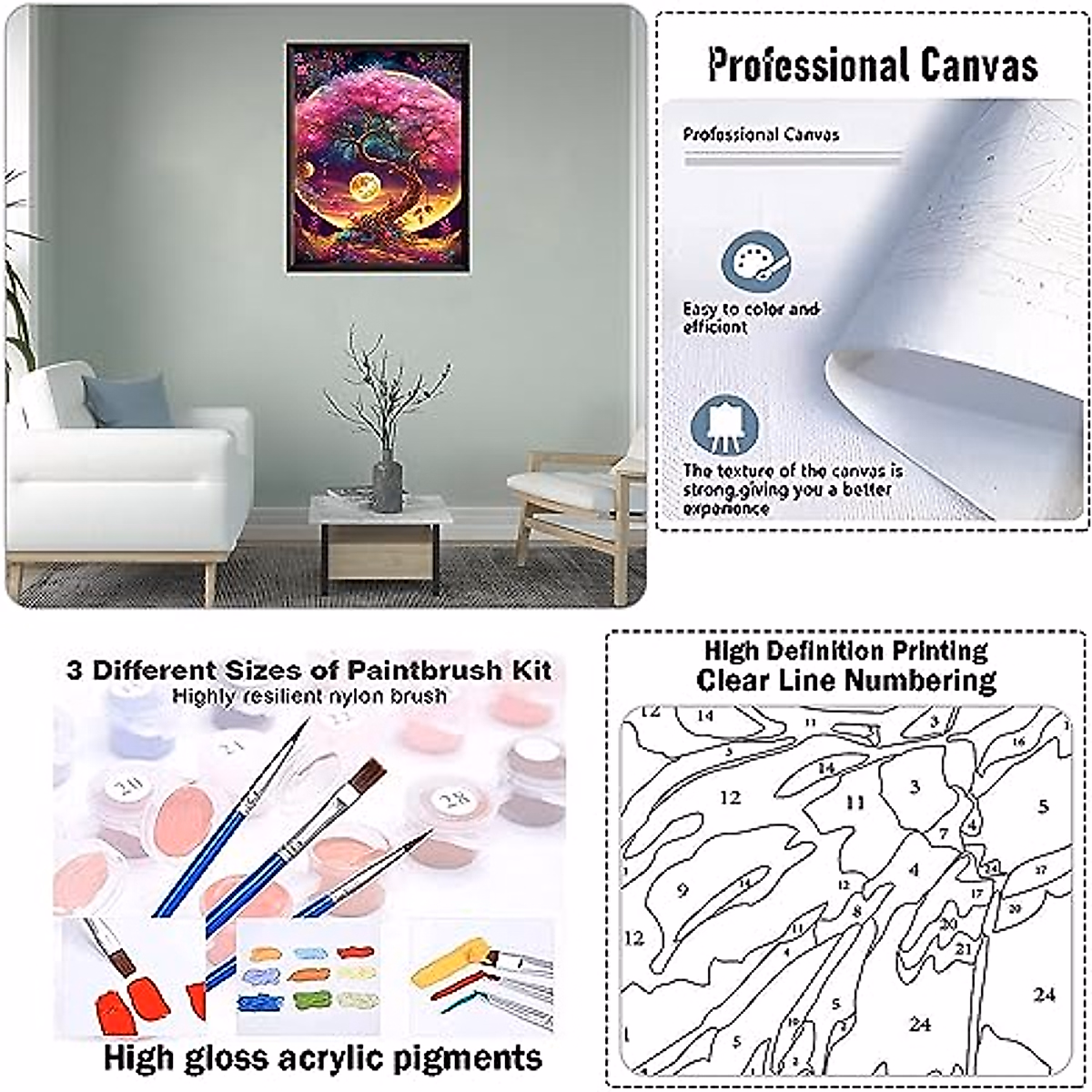 Aestalrcus Paint by Number for Adults, Tree Painting by Numbers for Adults, Acrylic Adults Paint by Numbers Kits on Canvas for Home Wall Decoration and Gifts 16x20inch