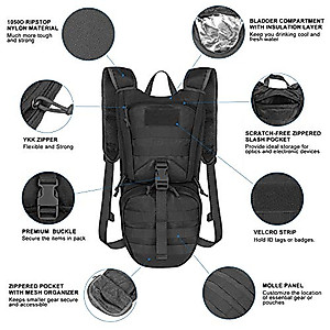 Unigear Tactical Hydration Packs Backpack 1050D with 2.5L Water Bladder, Thermal Insulation Pack Keeps Liquid Cool up to 4 Hours for Hiking, Cycling, Hunting and Climbing (Black)