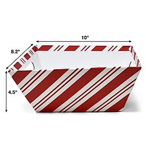 Gift Boutique 6 Pack Christmas Candy Cane Striped Gift Baskets 8" x 10" Rectangle Red & White Stripes Empty Gift Basket with Handles Cardboard Market Tray for Holiday Decorative Present Wrapping