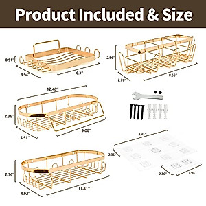4 Pack Shower Caddy, Shower Organizer with Soap Holder, Bathroom Organizer with Hooks, Shower Shelf Stainless Steel, Shower Rack Adhesive for Bathtub, Kitchen, Rose Gold