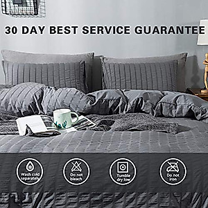 AveLom Seersucker Duvet Cover Set King Size (104 x 90 inches), 3 Pieces (1 Duvet Cover + 2 Pillow Cases), Dark Gray Ultra Soft Washed Microfiber, Textured Duvet Cover with Zipper Closure, Corner Ties