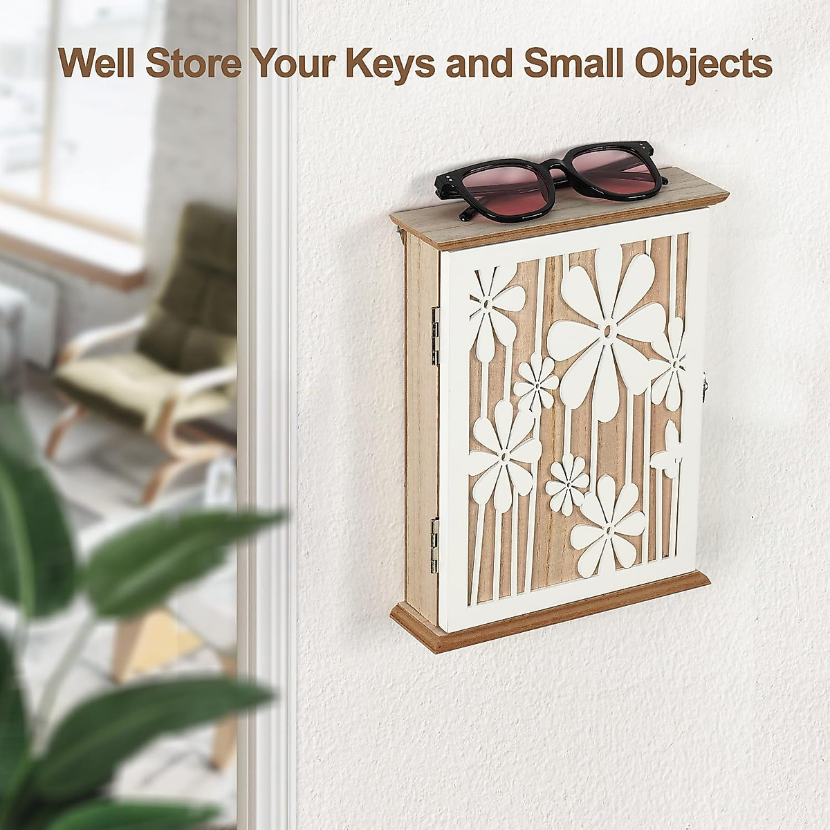 AHUONEL Key Holder Wall Mount Wooden Key Holder for Wall, Rustic Key Rack Wall Key Holder with 6 Key Hooks, Key Hanger Key Box Key Organizer for Entryway Hallway Office Home Decor