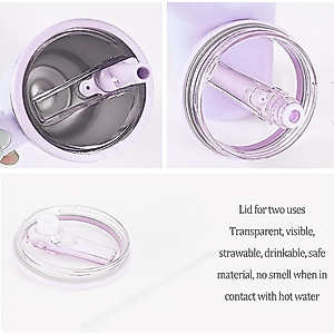 2 Replacement 40 oz. Non-Tipping Lids with Straws Spill-Proof, Leak-Proof, Non-Tipping Lids for Stanley Quencher (White + Purple)