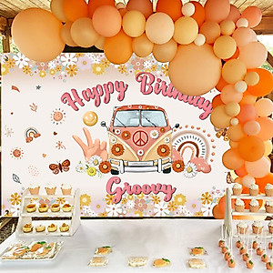 Groovy Party Decorations, Retro Hippie Boho Birthday Party Banner Backdrop Daisy Flower Groovy Sign Background Photography for Groovy Hippie Theme Birthday Party Baby Shower, 72.8 x 43.3 Inch…
