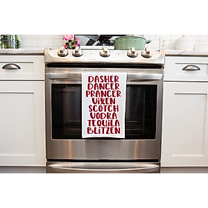 Handmade Funny Dasher Dancer Christmas Drinking Kitchen Towel - Cotton Bar Towel for Kitchen - 28x28 Inch Perfect for Hostess Housewarming Christmas Mother’s Day Birthday (Dasher Dancer Prancer...)