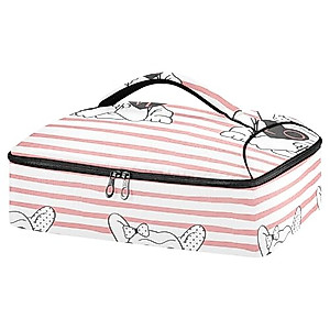 Kcldeci Insulated Thermal Food Carrier Insulated Casserole Carrier for Hot or Cold Food,Cute French Bulldog Love Sunglasses Insulated Tote Bag for Potluck Cookouts Parties Picnic,Lasagna Lugger