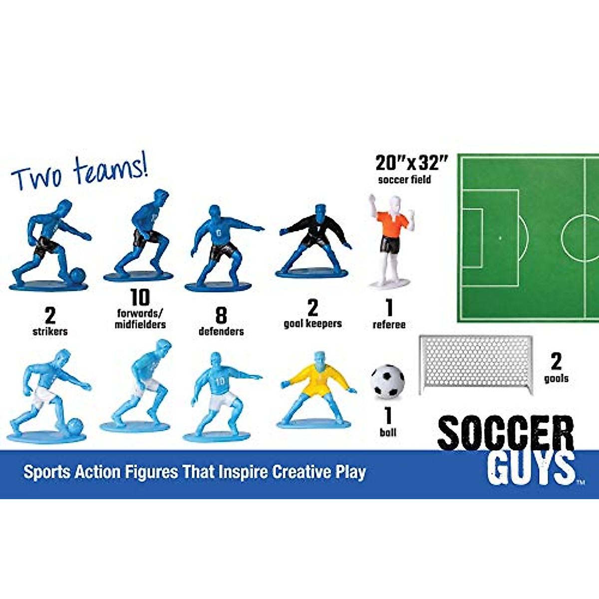 Soccer Guys - Navy/Black vs Blue/White - Sports Action Figures That Inspire Endless Hours of Creative Play in Kids Who Love Sports. Agest 3+