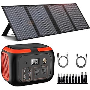 296Wh 600W Portable Power Station with 60W Solar Panel, Solar Generator Outdoor Backup Battery Supply with AC Outlet for Tent Camping, Home Emergency, Traveling, RV Trip