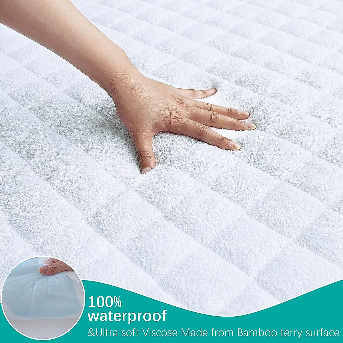 Waterproof Crib Mattress Protector Pad Cover, Crib Mattress Protector Sheets Fitted, Viscose Made from Bamboo Terry Surface, Ultra Soft and Skin-Friendly, Washer & Dryer Friendly, White
