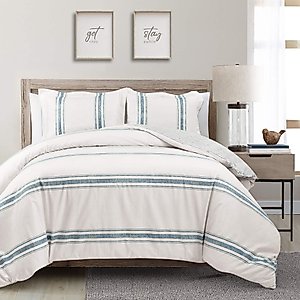 Lush Decor Comforter Farmhouse Stripe, King, Blue