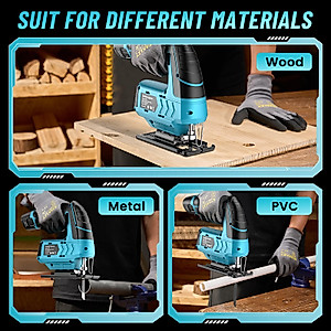Seesii Cordless Jig Saw, 12V Jigsaw with 2 Lithium Batteries, Charger, and 10PCS Blades, ±45° Bevel Cuts, Variable Speed for Straight, Curve, and Bevel Cutting