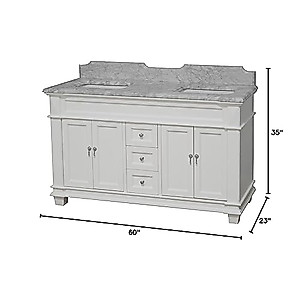 Kitchen Bath Collection Elizabeth 60-inch Double Bathroom Vanity (Carrara/White): Includes White Cabinet with Authentic Italian Carrara Marble Countertop and White Ceramic Sinks