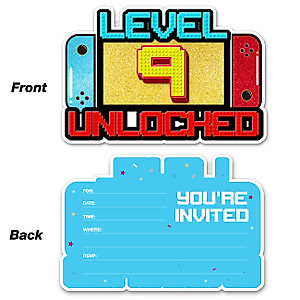 20 Video Game 9th Birthday Party Invitations with Envelopes Double Sided Video Game Console Shaped Fill-in Invitations Invites for 9 Year Old
