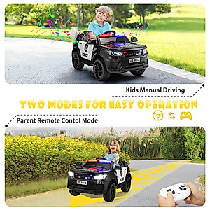 Police Car Ride On TOBBI Kid Car Cop Car for Kids to Drive with Parent Remote 12V Big Police Car Toys for Boys Toddler Electric Police Cars for Kids Ages 3-6 with Lights and Siren, Black