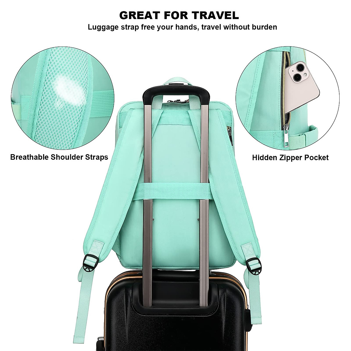 Fuyicat Laptop Backpack for Women Men Travel Business Work, Girls Boys School Backpack College Bookbag Fit 15.6 Inch Notebook (Mint Green)
