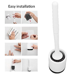 Toilet Brush, Toilet Bowl Brush and Holder with Long Handles Toilet Bowl Cleaners Wall Mounted Toilet Cleaning Supplies Bathroom Accessorie