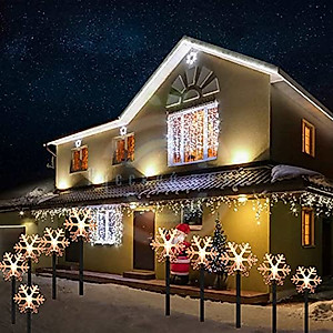 5 Pcs Solar Power Stake Lights Waterproof , 2 Lighting Modes Solar Outdoor Christmas Lights, Christmas Decoration Garden Path Lawn Courtyard Decoration (Snowflakes)