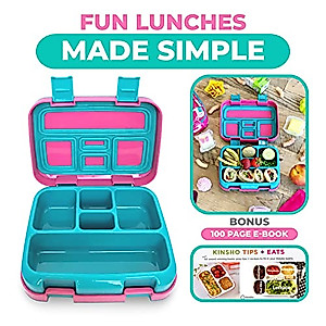 Unicorn Bento Lunch Box for Girls Toddlers, 5 Portion Control Sections, BPA Free Removable Plastic Tray, Pre-School Kid Toddler Girl Daycare Lunches, Snack Container Ages 3 to 7 Pink