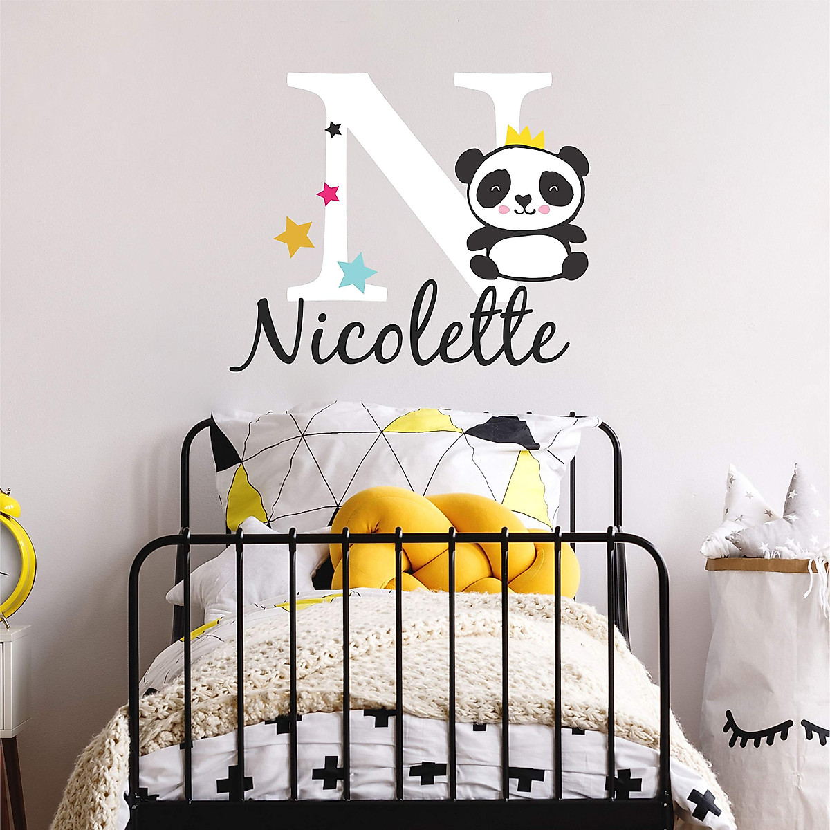 Nursery Panda Name and Initial Custom Wall Decal Sticker, Girl Name Wall Decal, Girls Name, Wall Decor, Personalized, Girls Name Decor, Girls Nursery, Plus Free White Hello Door Decal (S)