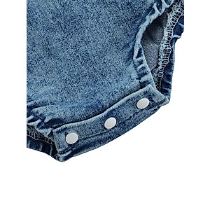 Fanvereka Newborn Baby Girls Rainbow Rompers Sleeveless Summer Ruffle Bodysuit Denim Rib Jumpsuit Headwear 2pcs Outfit Set (Blue, 3-6 Months)