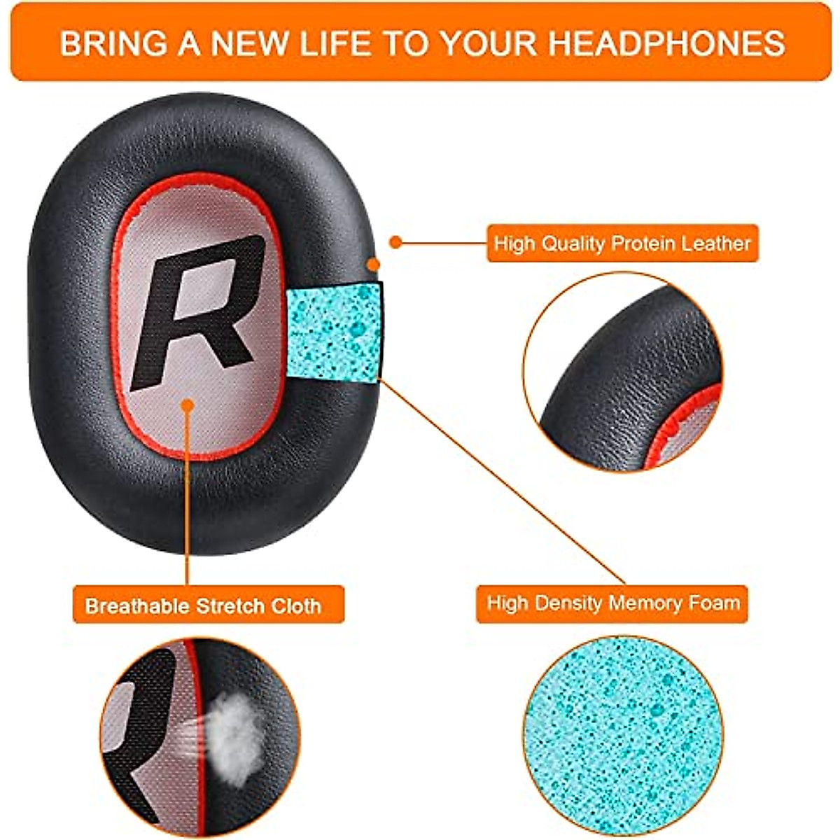 Zotech Replacement Leather Earpads Cushions for Plantronics BackBeat PRO 2, Voyager 8200 UC Headphones (Black)