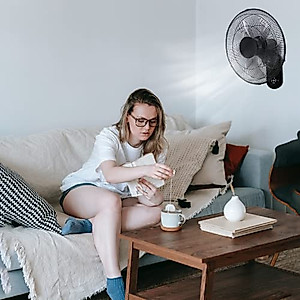 InfiniPower 18″ Blade Wall Mount Fan with Remote Control, 5 Blades Adjustable 3 Speed Wall Mount Fan for Indoor, Home, Office and College Dorm Use