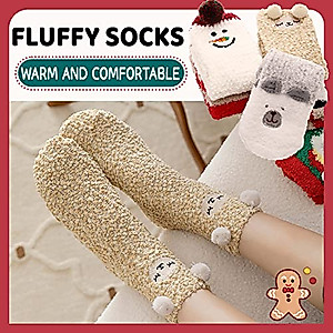 ProEtrade Fuzzy Socks for Women Teen Girls Fluffy Cozy Christmas Gift Cabin Holiday Winter Warm Fleece Thick Comfy Slipper Home Plush Cute Snowman Fun Soft Socks Stocking Stuffer (Animal (5 Pairs))