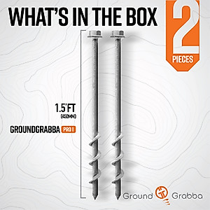 GROUNDGRABBA Screw in Tent Stake for Sand and Loose Ground | Premium Drill Driven Ground Anchor Earth Screws | Sand Screw Anchor | 2X GroundGrabba Pro 1 Stakes