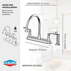 EZ-FLO 10717 Two-Handle High-Rise Kitchen Faucet with Matching Side Spray, Chrome