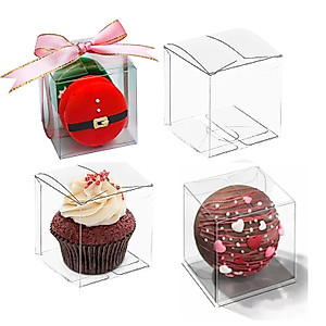 TEMLQPACK 50 Pack 3x3x3 Inch Clear Hot Chocolate Bomb Boxes Christmas Small Gift Boxes Cupcake Boxes Pastry Boxe Candies Boxes Birthday Wedding Party Favor Boxes