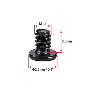 uxcell M1.4x2.5mm Phillips Screw Fastener Black 2.5mm Dia Screw Head for Laptop PC TV Fan Switch 100pcs