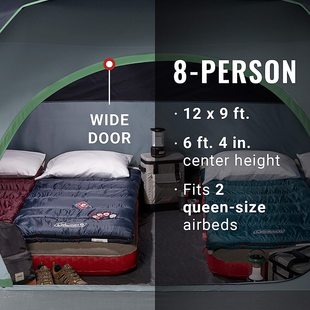 Coleman Skydome Tent with 5 Minute Setup, 8-Person Weatherproof Tent with Rainfly & Carry Bag, 20% More Headroom Than Traditional Canopies