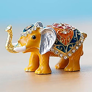 SEVENBEES Small Elephant Trinket Box - Hinged Enameled Jewelry Organizer with Unique Mini Ring and Earrings Compartments - Collectible Keepsake and Figurine for Home Decor - Mothers Day Gifts