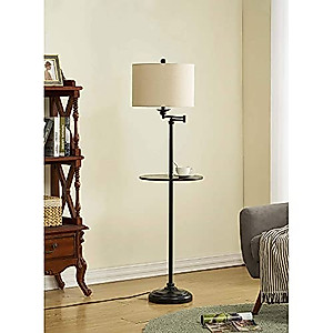 Maxax Floor Lamp for Living Room, Standing Lamp with Swing Arm & Table, for Reading Office, Bedroom, Black Finish - 60 Inches