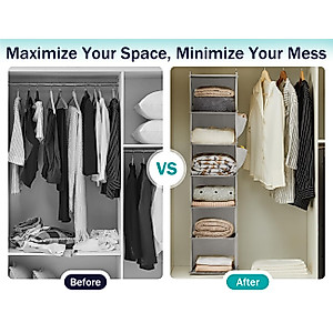 YOUDENOVA Hanging Closet Organizer, 6-Shelf Closet Hanging Storage Shelves, 2 Packs, Light Grey