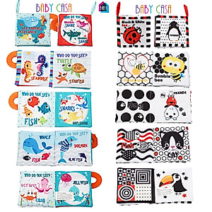High Contrast Baby Books, Cloth Crinkle Books for Babies Infant Baby Books Toys 0-3-6-12-18 Months, Christmas Shower Baby Gifts, Teething,Sensory Toy for Boys and Girls,Fish,Black and White 2PCS