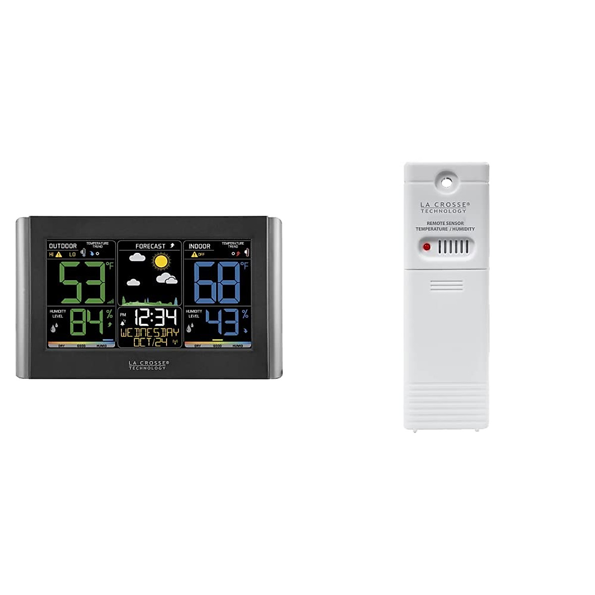 La Crosse Technology C85845-INT Weather Station, Black & TX141TH-BV4 Wireless Outdoor Thermo-Hygrometer Transmitting Sensor, White