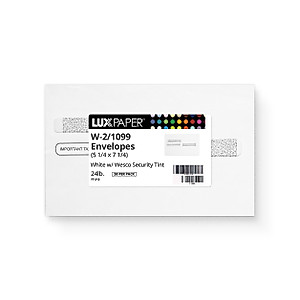 LUXPaper Double Window Tax Envelopes | Form W-2/1099 | Document Enclosed | Security Tint | 5 5/8" x 9" | White | 24lb. Text | 50 Qty