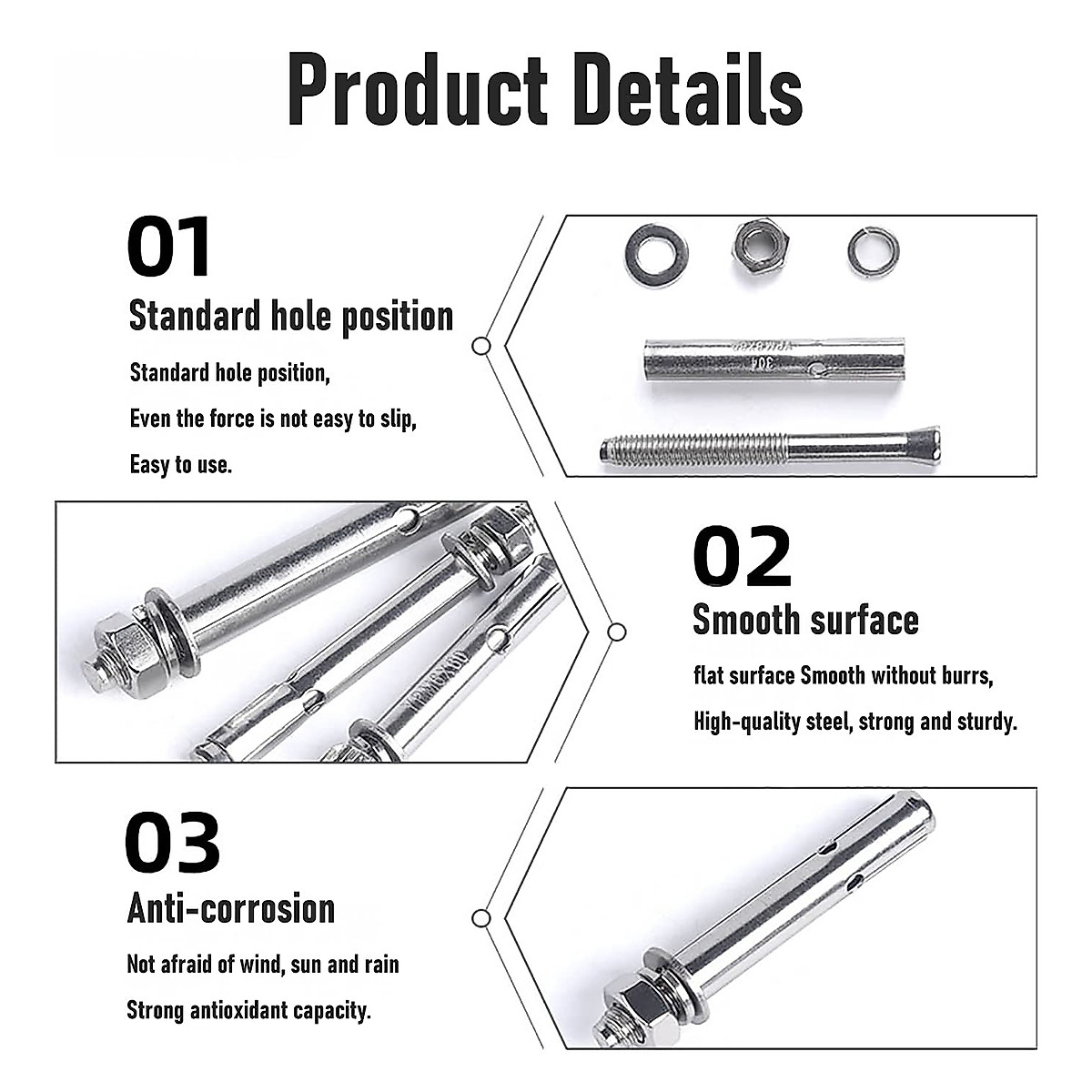 M8 x 80mm 304 Stainless Steel Expansion Bolt 10-Pack External Hex Expansion Screw Bolt(10 pcs)