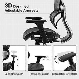 Ergonomic High Back Office Chair - High Office Chair with Headrest, Lumbar Support, Movable Armrests, Swivel Mesh Office Chair with 300 lbs Weight Capacity Adjustable Height for Home Office, Executive