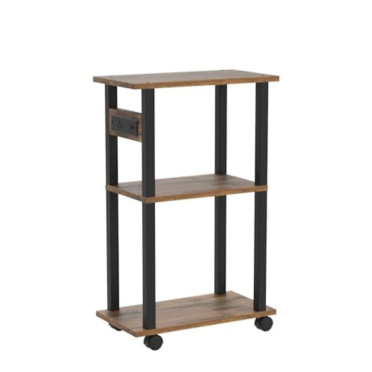 TUTOTAK Small Narrow Side Table with Charging Station, Set of 2 Skinny End Table for Small Spaces, Slim Nightstand with USB Ports and Outlet,Sofa Beside Table with Wheels, Brown TB01BB047