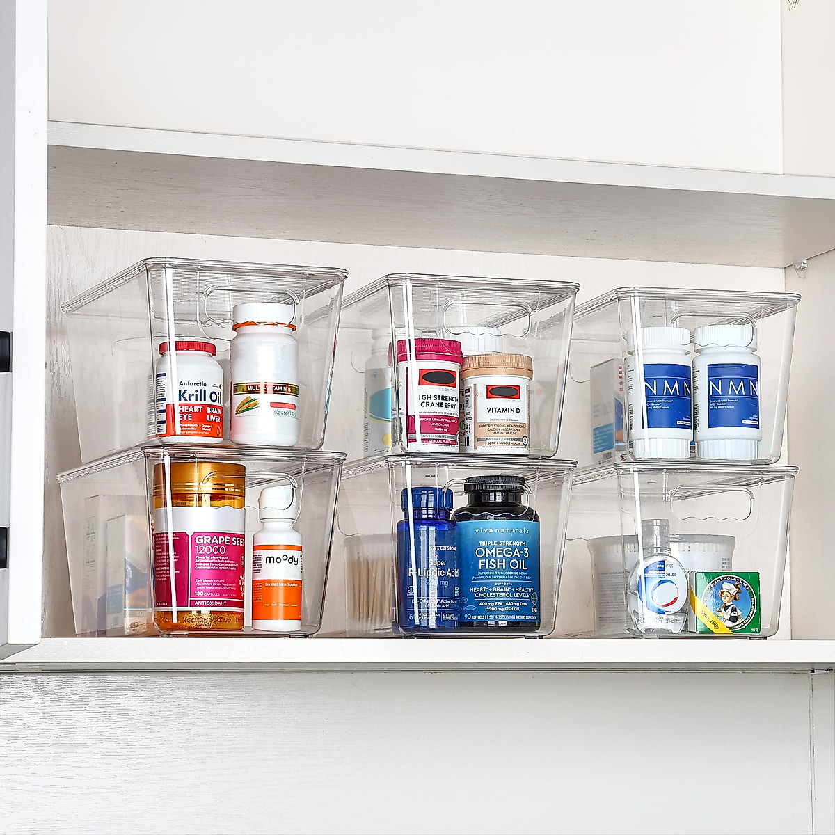 Vtopmart 6 Pack Clear Stackable Storage Bins with Lids, Medium Plastic Containers with Handle for Pantry Organization and Storage,Perfect for Kitchen, Fridge, Cabinet, Bathroom Organizer